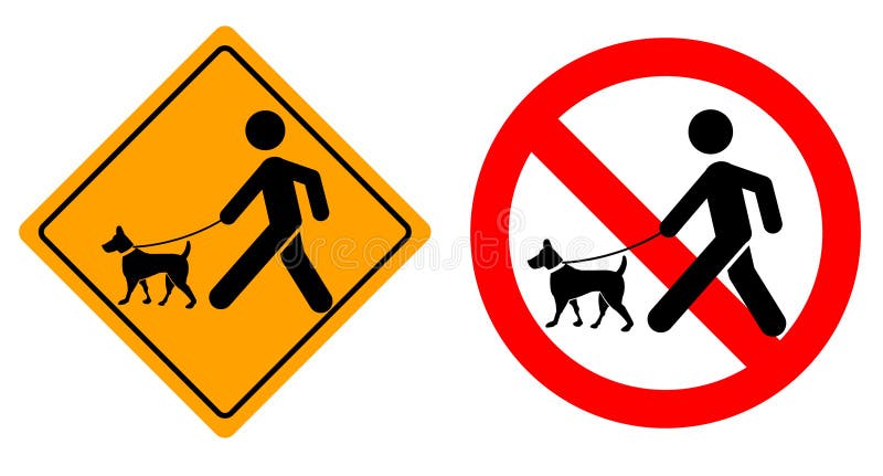 Walking Man with a Dog Road Sign Stock Illustration - Illustration of ...