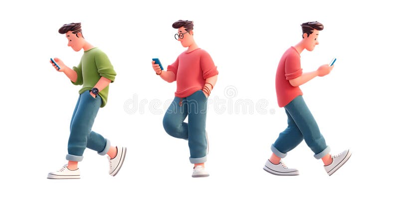 Walking Man Illustration Phone Casual Modern Graphics Stock ...