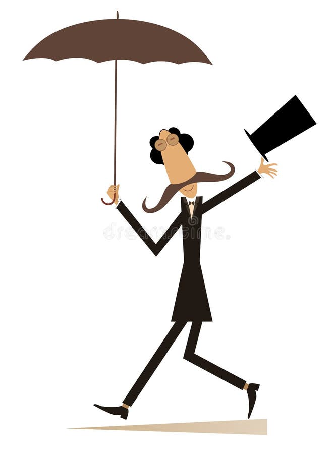 Walking Mustache Man in the Top Hat Isolated Illustration Stock Vector ...