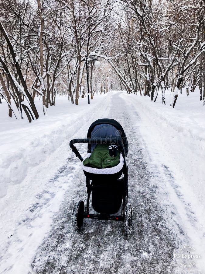 Winter Walk. Baby Stroller. Stock Photo - Image of nature, white: 135980298
