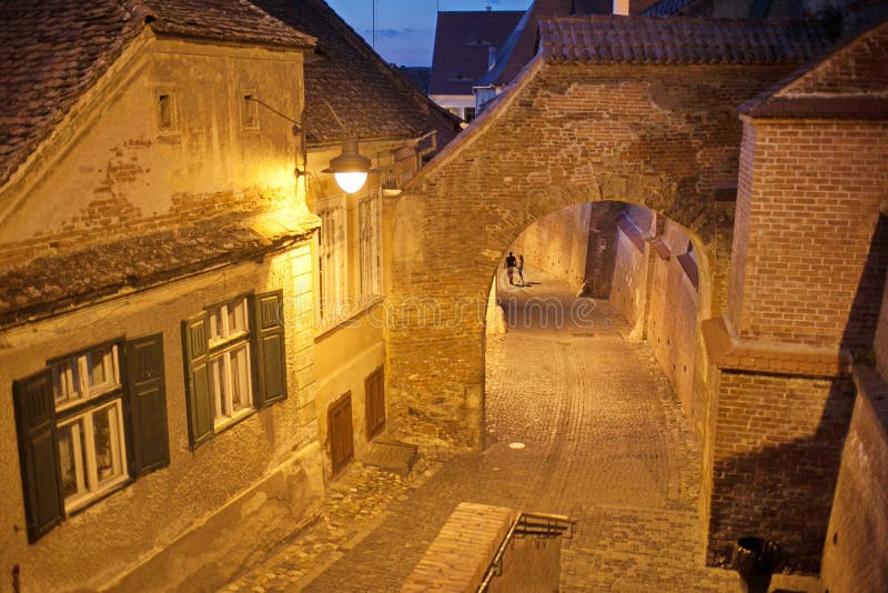 Walking in Night Medieval Town Stock Photo - Image of nightlife ...