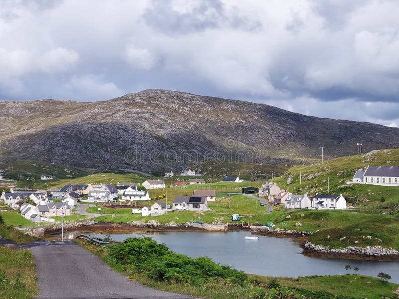 Scalpay village stock image. Image of fjord, landscape - 265555761