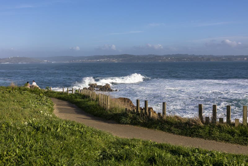 Walking Path Along the Ocean, Blue Sky. Stock Photo - Image of pacific ...