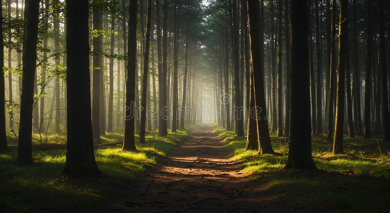 Walking Path through Forest with Sunlight Streaming through the Trees ...