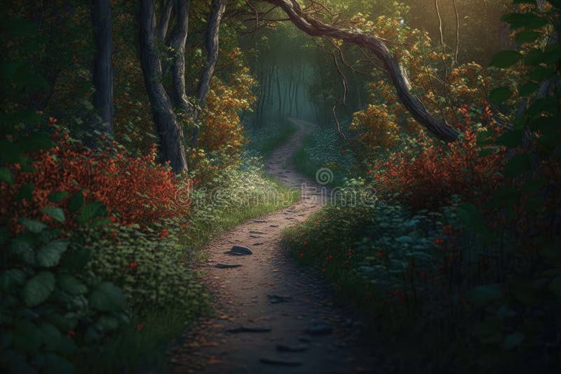 Walking Path through the Lush Green Forest Stock Illustration ...