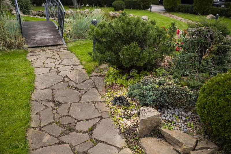 Walking Path Made of Natural Stone Walks in Landscape Design Stock ...