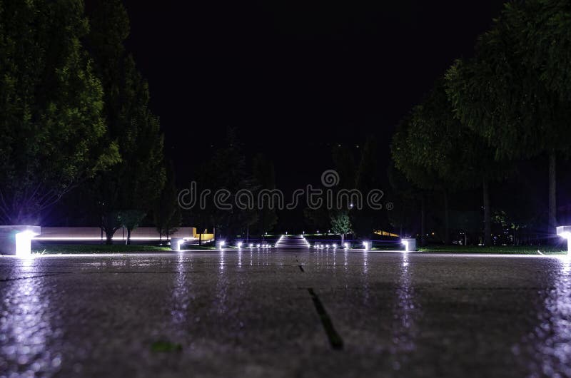 Walking Path in the Park Illuminated by Lanterns. Stock Photo - Image ...