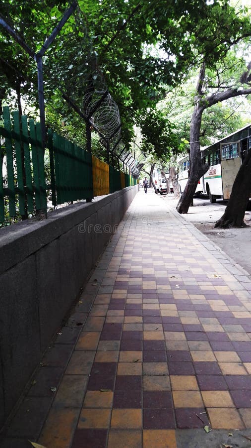 Walking path at road side stock photo. Image of road - 164068608