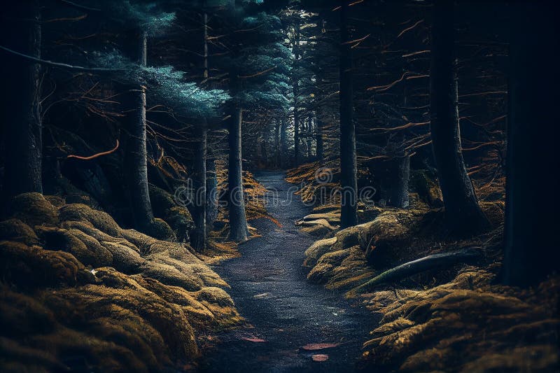 Walking Path through Spooky and Gloomy Forest.generative Ai Stock ...