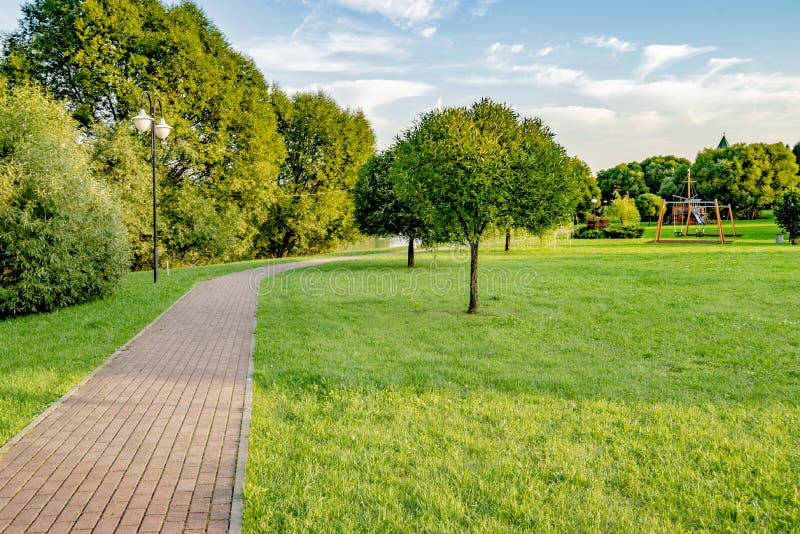 Walking Path in the Summer Park on a Clear Sunny Day Stock Photo ...