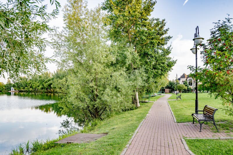 Walking Path in the Summer Park on a Clear Sunny Day Stock Photo ...