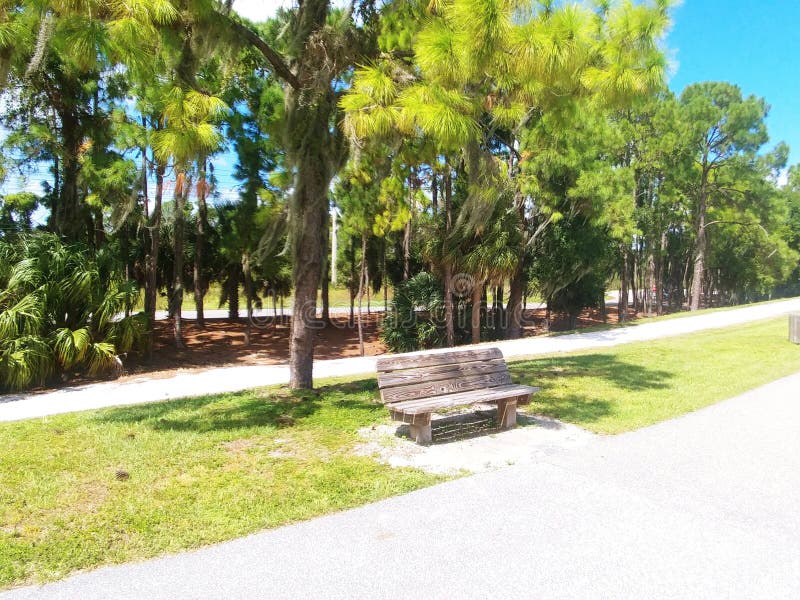 Walking Path Under a Bright Sunny Blue Sky with White Fluffy Clouds ...