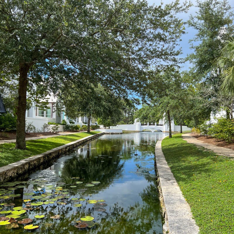 A Walking Path with Water Feature and Homes in Alys Beach, Florida ...