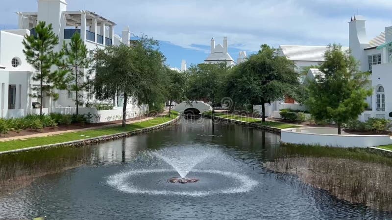 A Walking Path with Water Feature and Homes in Alys Beach, Florida ...