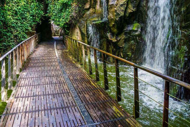 Walking Path with a Waterfall, Beautiful Nature and Garden Architecture ...