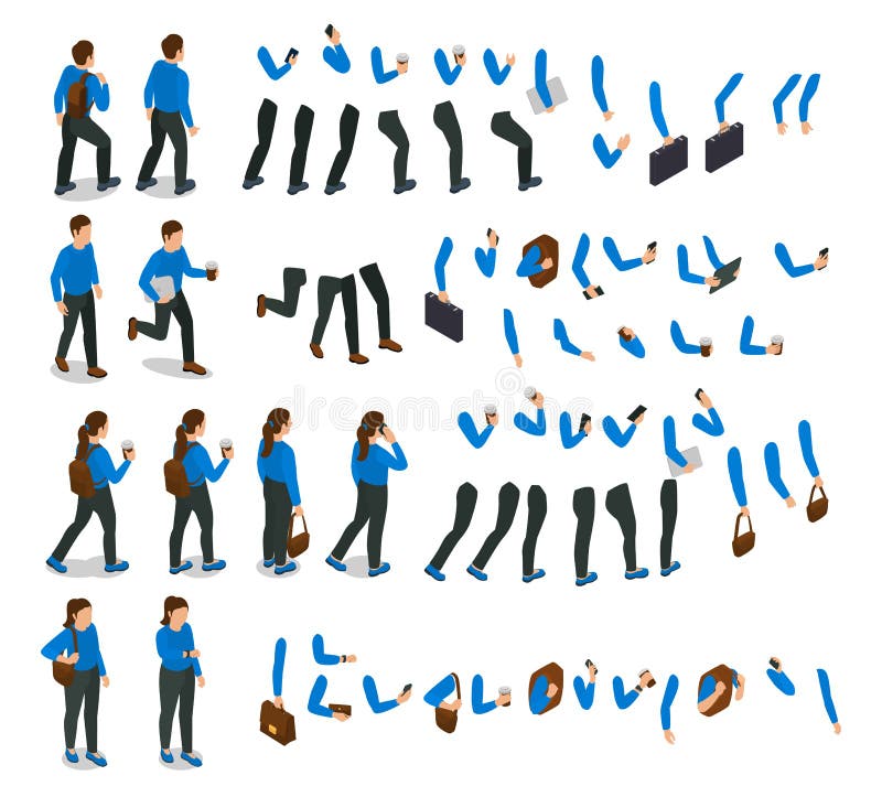 Walking People Constructor Isometric Set Stock Vector - Illustration of ...