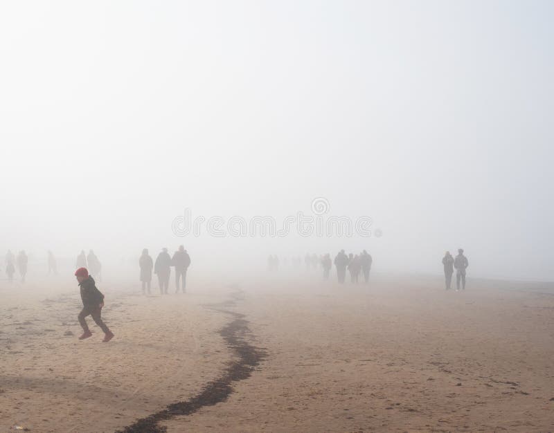 Walking People in Dense Fog on the Coast Stock Photo - Image of surreal ...