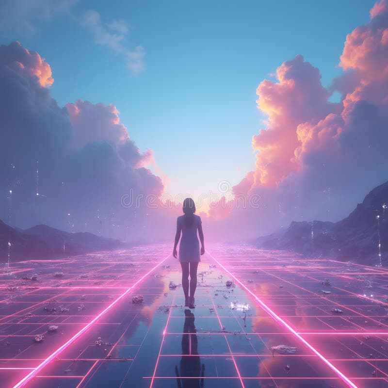 Walking into the Plains of Virtual Reality Stock Illustration ...