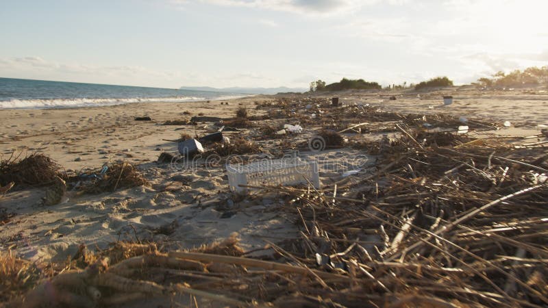 Walking among Plastic Debris Pollution Beaches by Man Stock Video ...