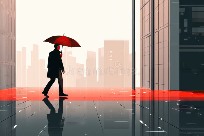 Walking in the Rain - Minimalistic Flat Design AI Generated Stock ...