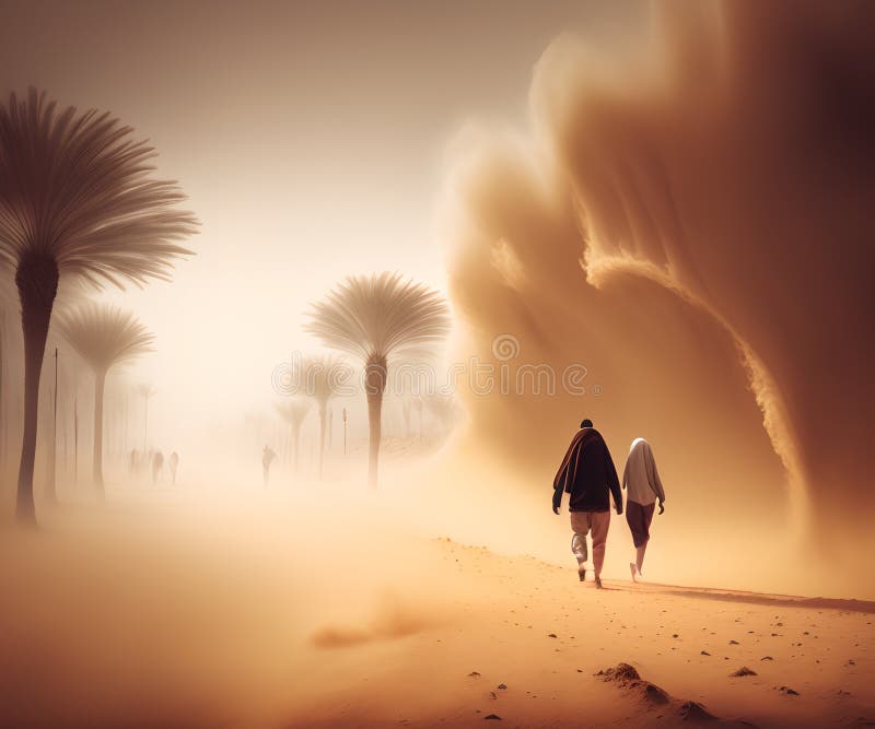 Walking in Sandstorm, Generative AI Illustration Stock Illustration ...