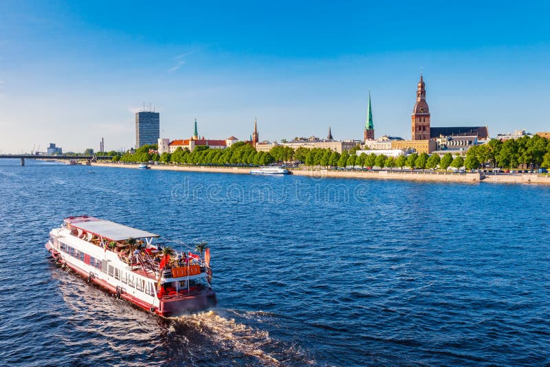 Walking Ship Floats the River Daugava, Riga, Estonia Stock Photo ...