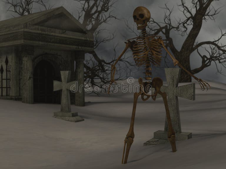 Walking Skeleton in the Spooky Night Near a Crypt Stock Illustration ...
