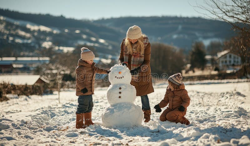 Walking in the Snow with a Happy Family Stock Photo - Image of happy ...