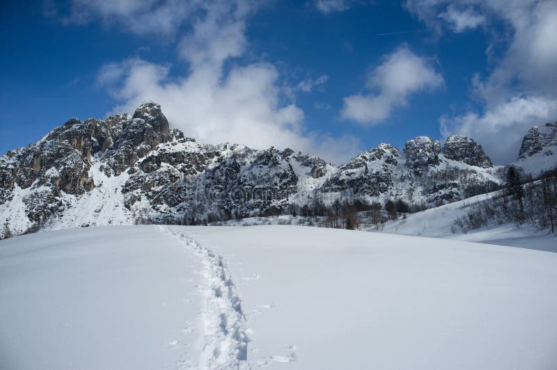 Walking on snow stock image. Image of mountain, dolomites - 64393149