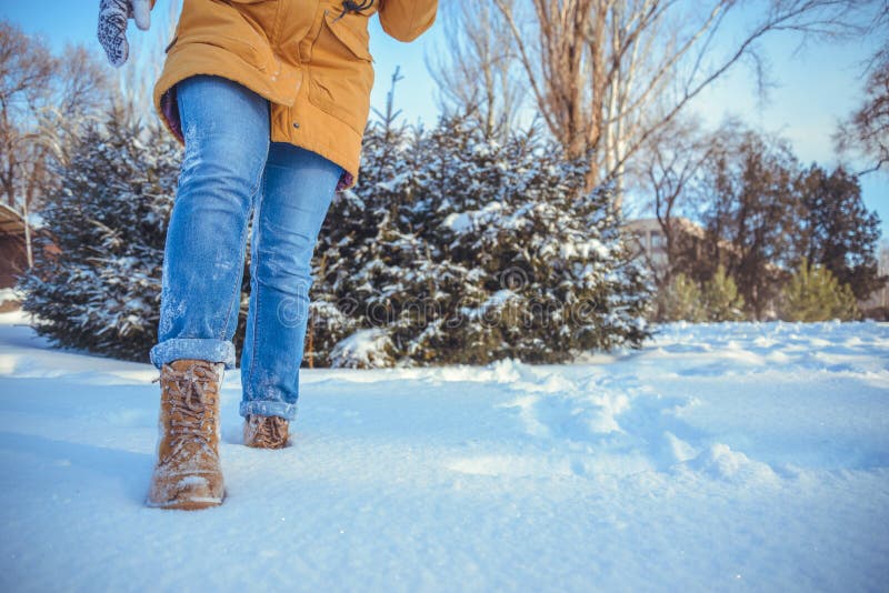 Walking in Snow on Winter Day Stock Image - Image of hipster, nature ...