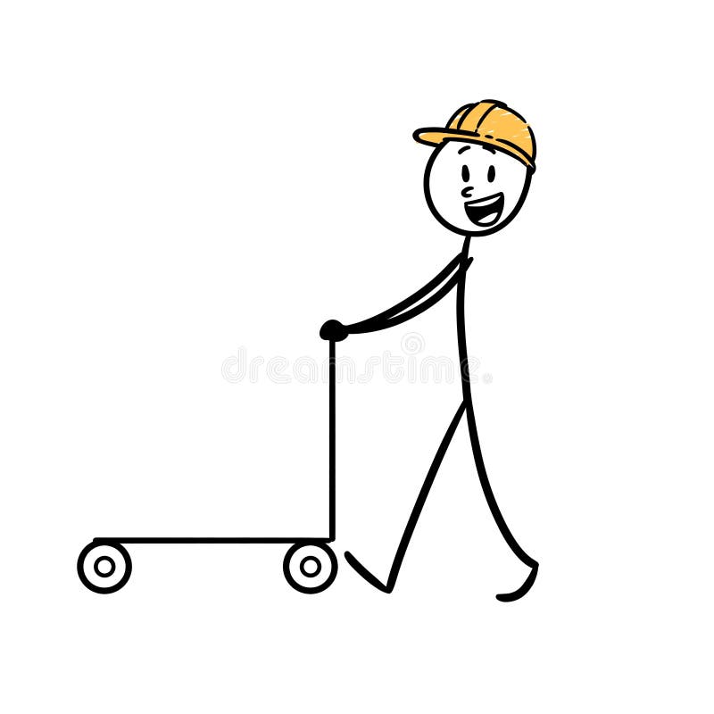 Walking Stick Figure Pushing a Trolley Stock Illustration ...