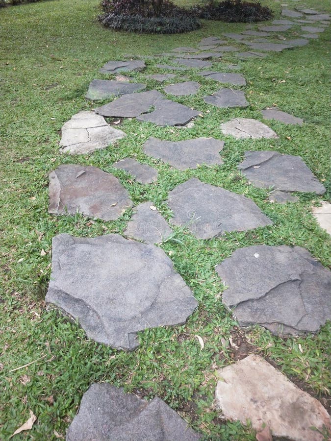 Walking Stone Path in a Grass Side Park Stock Photo - Image of lawn ...