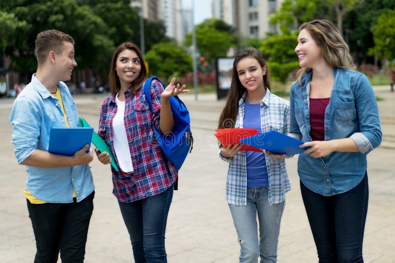 Walking and Talking American Students in the City Stock Image - Image ...