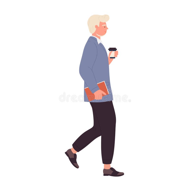 Walking Teacher Man with Coffee Cup Stock Vector - Illustration of ...