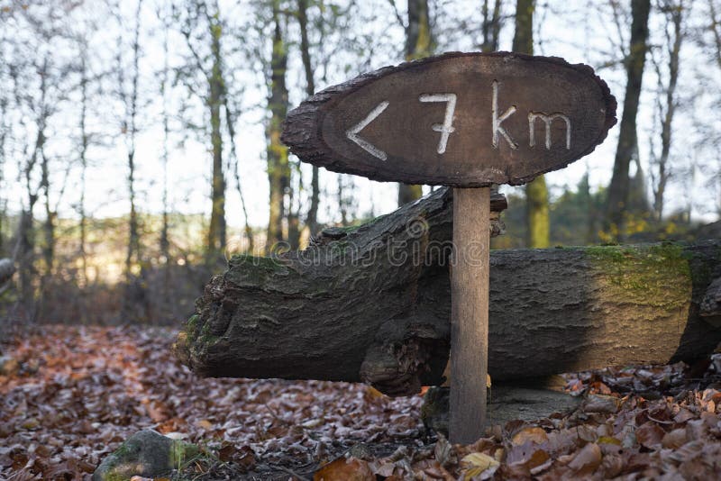 A sign 7 km walking trail. stock photo. Image of trail - 141639692