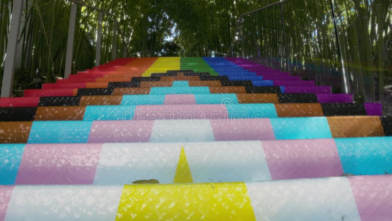 Walking Up the Stairs Painted with Pride Flag Colors Stock Footage ...