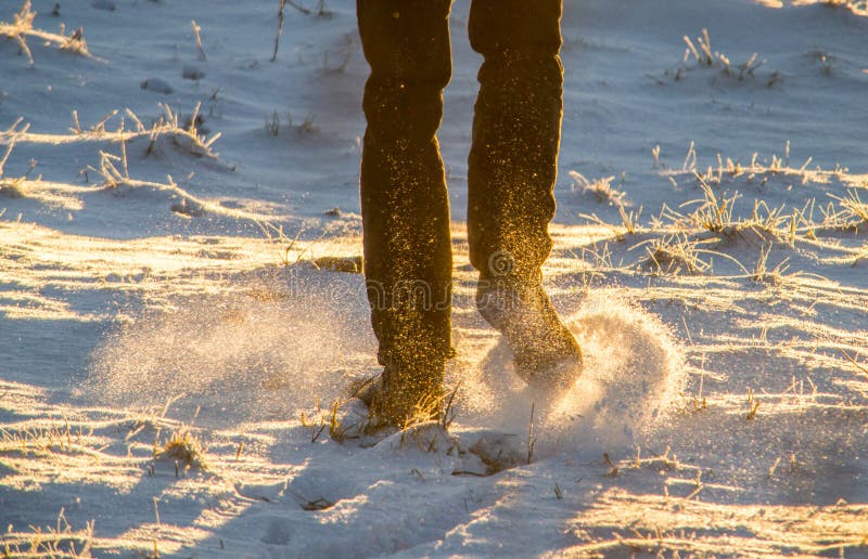 Walking through Winter Snow Stock Photo - Image of legs, poke: 88333648