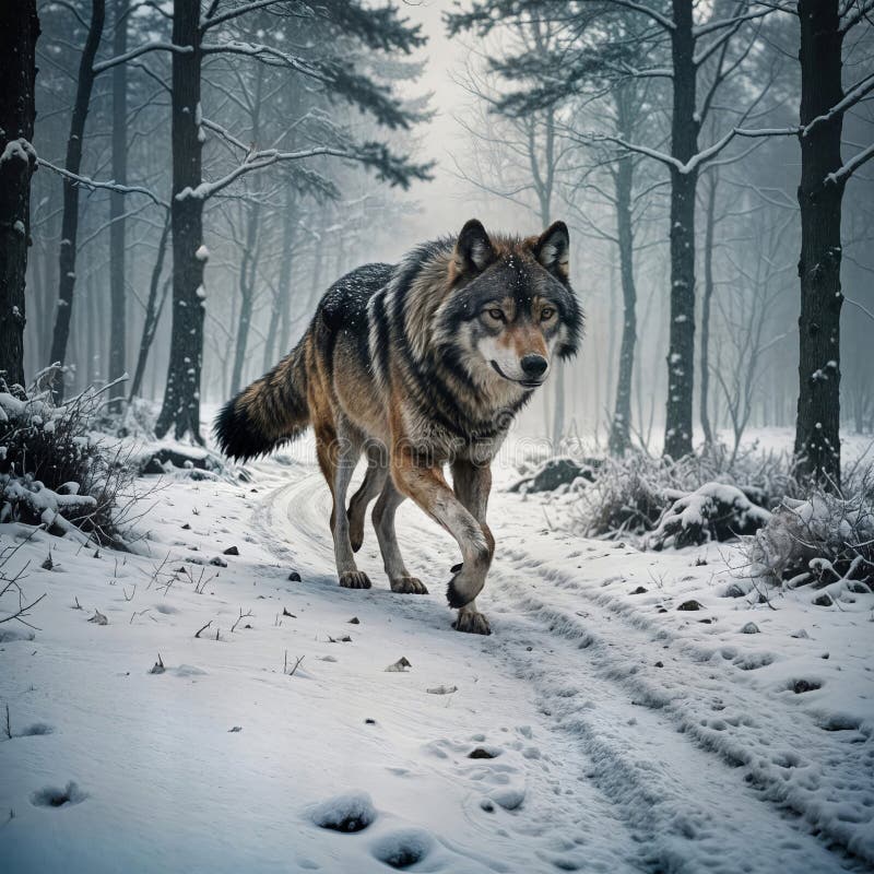 Walking Wolf in the Winter Forest Stock Illustration - Illustration of ...