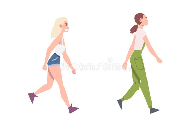 Walking Woman Character Taking Steps Forward Side View Vector ...