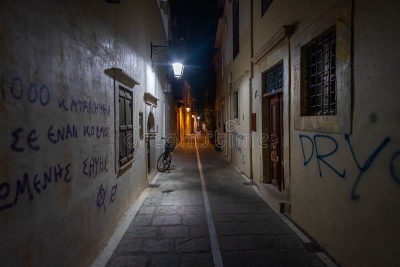 Walks in the Old City. Night Island of Crete Stock Photo - Image of ...