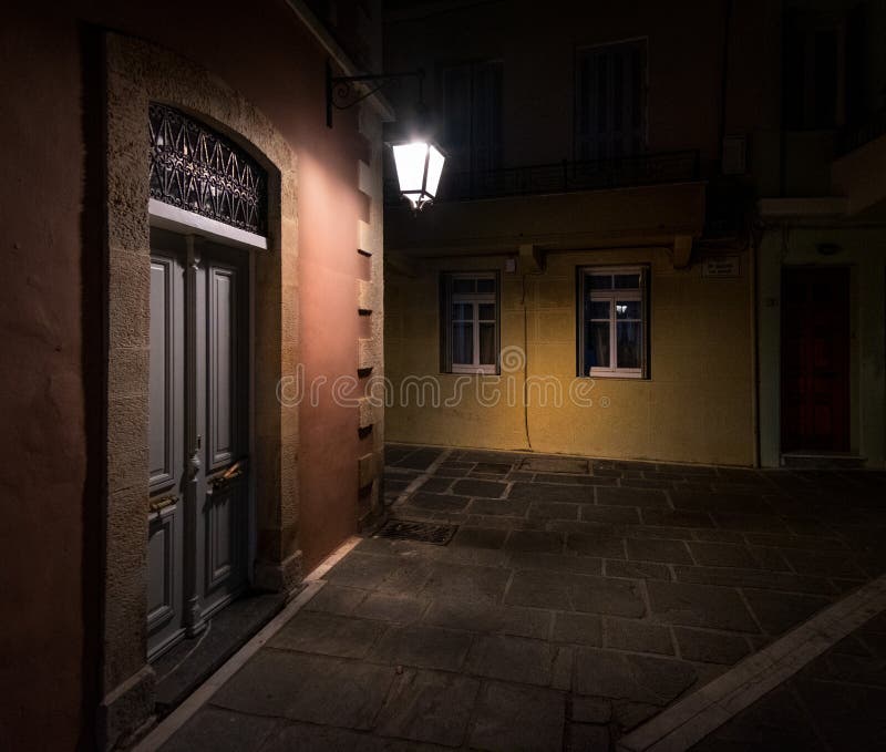 Walks in the Old City. Night Island of Crete Stock Image - Image of ...