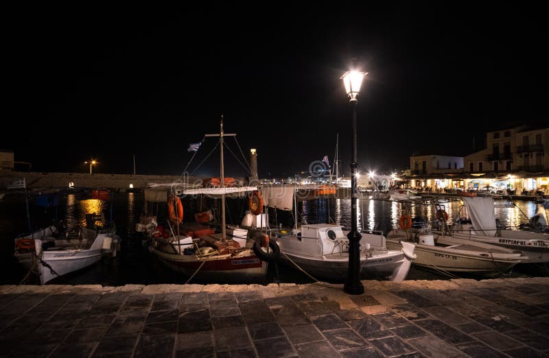 Walks in the Old City. Night Island of Crete Stock Image - Image of ...