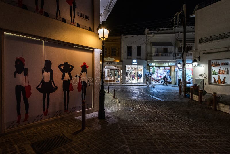 Walks in the Old City. Night Island of Crete Stock Image - Image of ...