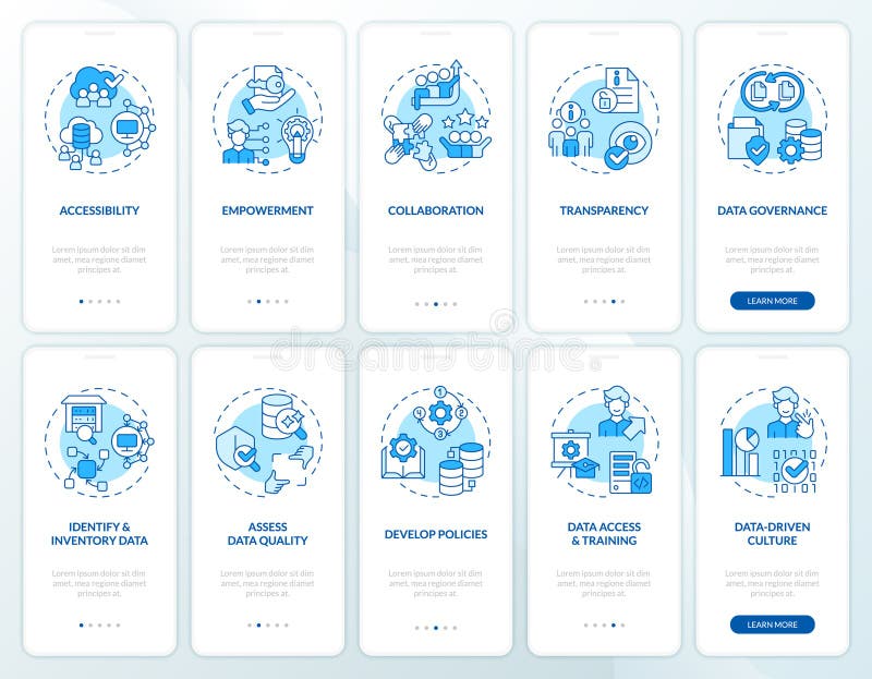 Walkthrough Data Democratization With Blue Linear Icons Concept Stock