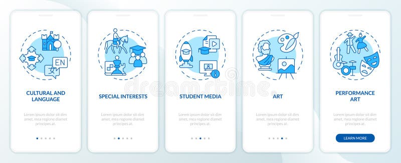 Walkthrough Types of Extracurricular Activities Blue Icons Stock Vector ...