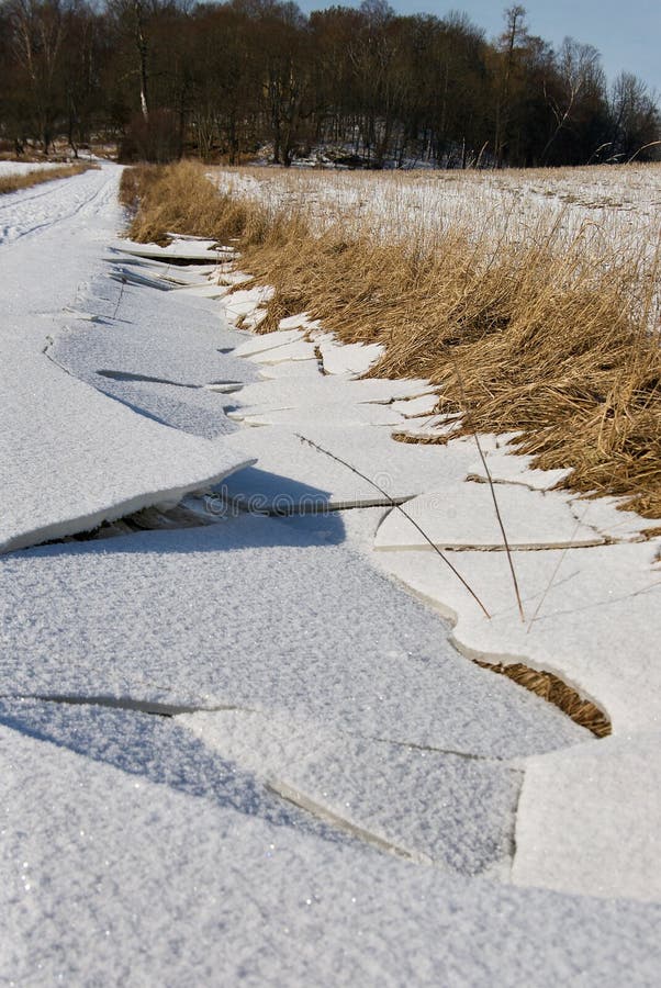 Snowy Footpath with Ice Sheets Stock Image - Image of broken, pathway ...