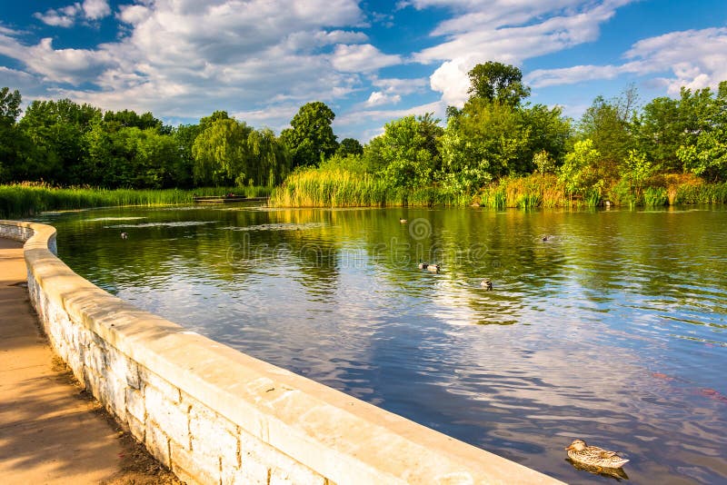 Walkway Along a Pond at Patterson Park, Baltimore, Maryland. Stock ...