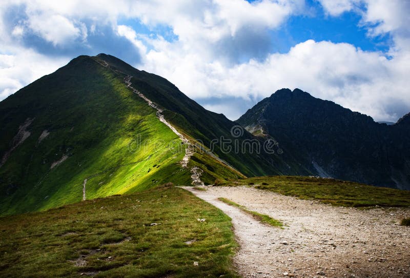 Walkway Along the Ridge of High Mountains Stock Photo - Image of hiking ...