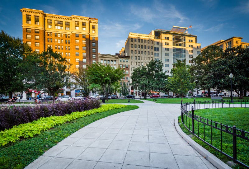 Walkway and Buildings at Farragut Square, in Washington, DC. Stock ...