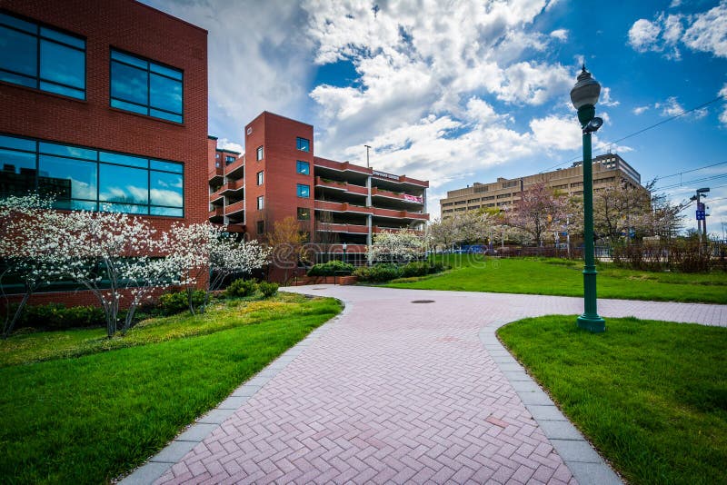 Walkway and Buildings in Midtown Baltimore, Maryland. Stock Photo ...